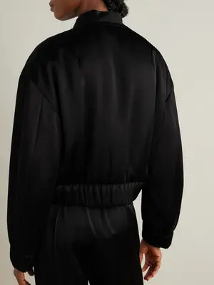 Another Tomorrow Cropped Satin Bomber Jacket