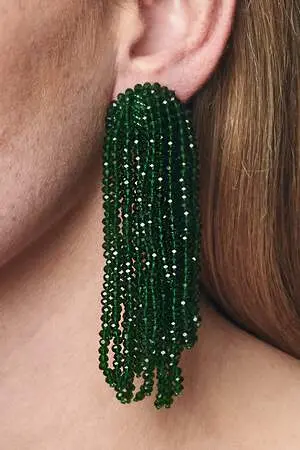 Sachin & Babi Fountain Green Glass Beaded Tassel Earrings - Emerald