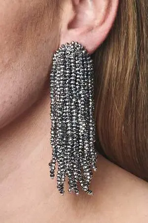 Sachin & Babi Fountain Glass Beaded Tassel Earrings - Silver