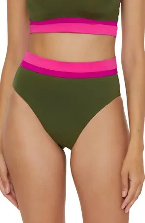 Trina Turk Colorblock High-waist Bikini Bottom - Olive Multi