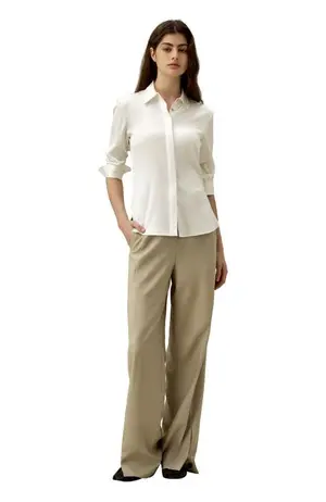 Lilysilk Stretch Silk Fitted Shirt - Natural White