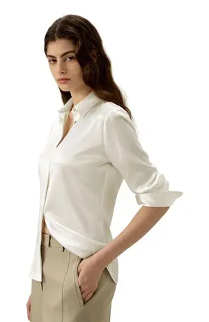 Lilysilk Stretch Silk Fitted Shirt - Natural White