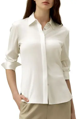Lilysilk Stretch Silk Fitted Shirt - Natural White