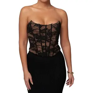 JLUXLABEL Rosemere Lace Bustier Top Black