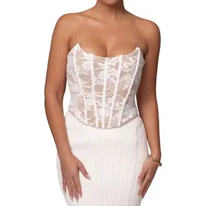 JLUXLABEL Rosemere Lace Bustier Top - White