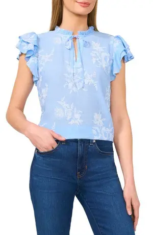 CECE DUPRAZ Tie Neck Flutter Sleeve Top
