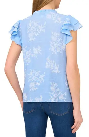 CECE DUPRAZ Tie Neck Flutter Sleeve Top
