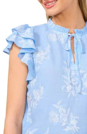 CECE DUPRAZ Tie Neck Flutter Sleeve Top