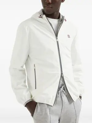 Brunello Cucinelli Logo Embroidered Waterproof Jacket - White