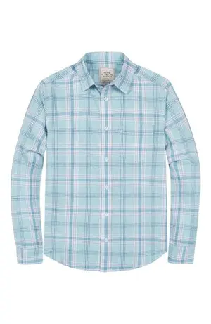 HOPE & HENRY Linen Button Down Shirt - Tea Room Blue Plaid