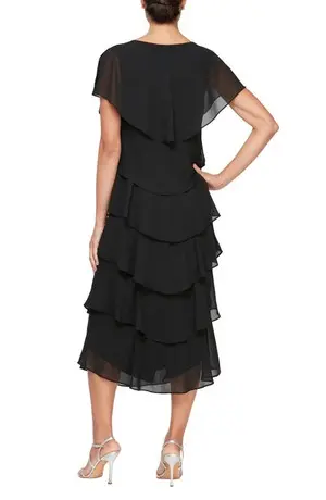 SL FASHIONS Slny Tiered Chiffon Midi Dress - Black
