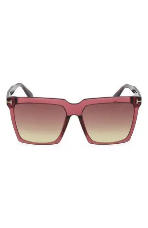 TOM FORD Sabrina 58mm Square Sunglasses - Bordeaux / T Logo / Sunset