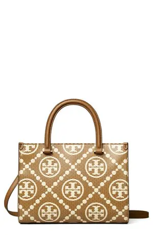 Tory Burch T Monogram Embossed Leather Tote - Walnut