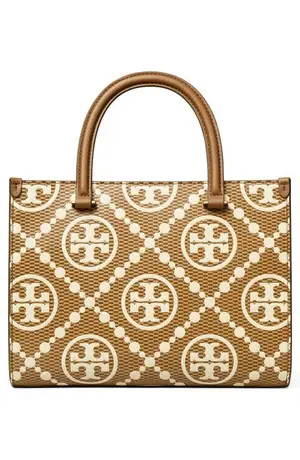 Tory Burch T Monogram Embossed Leather Tote - Walnut
