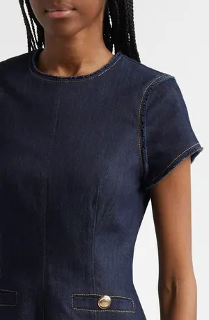 Cinq À Sept Nova Denim Fit-and-flare Dress - Indigo