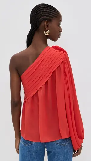 Farm Rio One-shoulder Blouse With Rosette Detail