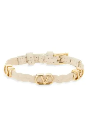 Valentino Garavani Vlogo Braided Leather Bracelet - Light Ivory