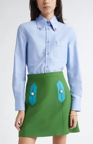 Valentino Garavani Bejeweled Cotton Poplin Button-down Shirt - Light Sky