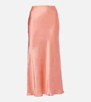 Rixo Ardith Silk Satin Midi Skirt - Pink