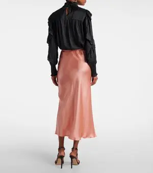 Rixo Ardith Silk Satin Midi Skirt
