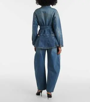 Alaïa Peplum Denim Jacket - Blue