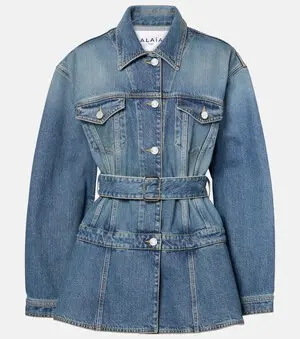 Alaïa Peplum Denim Jacket - Blue