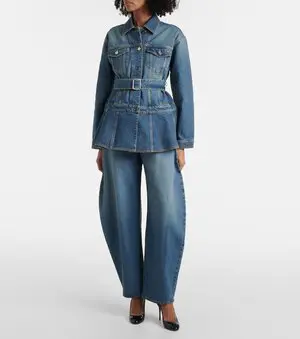 Alaïa Peplum Denim Jacket - Blue