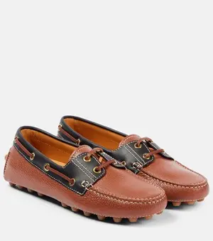 TOD'S Gommino Bubble Leather Boat Shoes - Brown