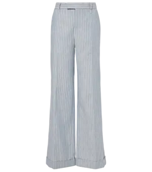Brunello Cucinelli Linen And Cotton-blend Wide-leg Pants - Blue