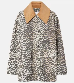 GANNI Leopard-print Canvas Jacket - Brown