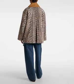 GANNI Leopard-print Canvas Jacket - Brown