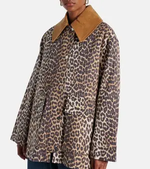 GANNI Leopard-print Canvas Jacket - Brown