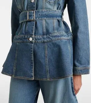 Alaïa Peplum Denim Jacket - Blue