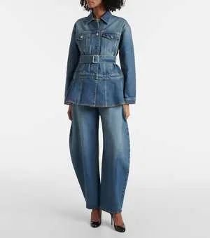 Alaïa Peplum Denim Jacket - Blue