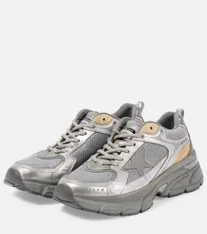GOLDEN GOOSE Lightstar Metallic Leather And Mesh Sneakers - Silver