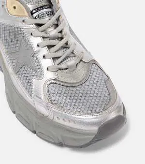 GOLDEN GOOSE Lightstar Metallic Leather And Mesh Sneakers - Silver