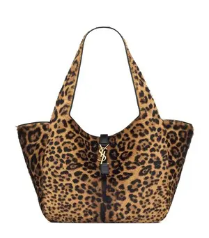 Saint Laurent Leopard Bea Le 5 À 7 Tote Bag - Brown