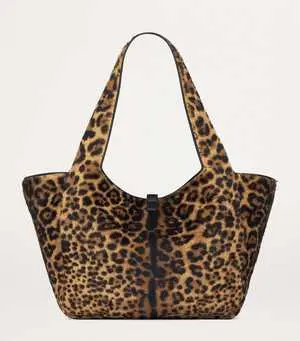 Saint Laurent Leopard Bea Le 5 À 7 Tote Bag - Brown