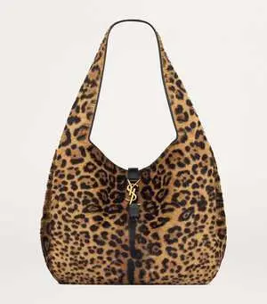 Saint Laurent Leopard Bea Le 5 À 7 Tote Bag - Brown