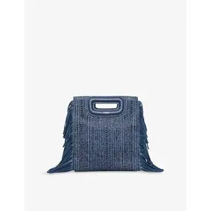 Maje Logo-embossed Crystal-embellished Denim Cross-body Bag