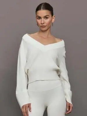 Carbon38 Off-shoulder Bell Sleeve Sweater - Cloud Dancer