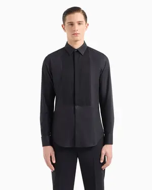 Giorgio Armani Cotton Tuxedo Shirt With Pleated Detail - Black