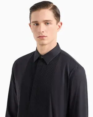 Giorgio Armani Cotton Tuxedo Shirt With Pleated Detail - Black