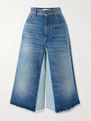 Chloé Frayed Patchwork Denim Culottes