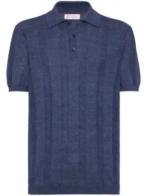 Brunello Cucinelli Ribbed Knit Polo - Blue
