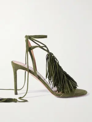 AQUAZZURA Gytane 85 Fringed Suede Sandals - Green