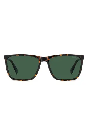 POLAROID 58mm Polarized Rectangular Sunglasses - Havana/ Green Polar