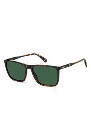 POLAROID 58mm Polarized Rectangular Sunglasses - Havana/ Green Polar