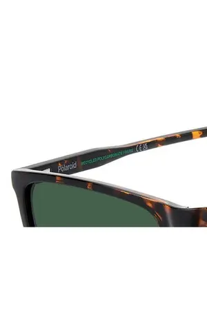 POLAROID 58mm Polarized Rectangular Sunglasses - Havana/ Green Polar