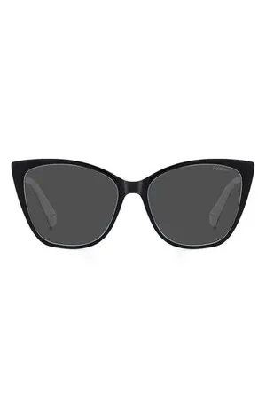 POLAROID 56mm Polarized Cat Eye Sunglasses - Black White/ Grey Polar